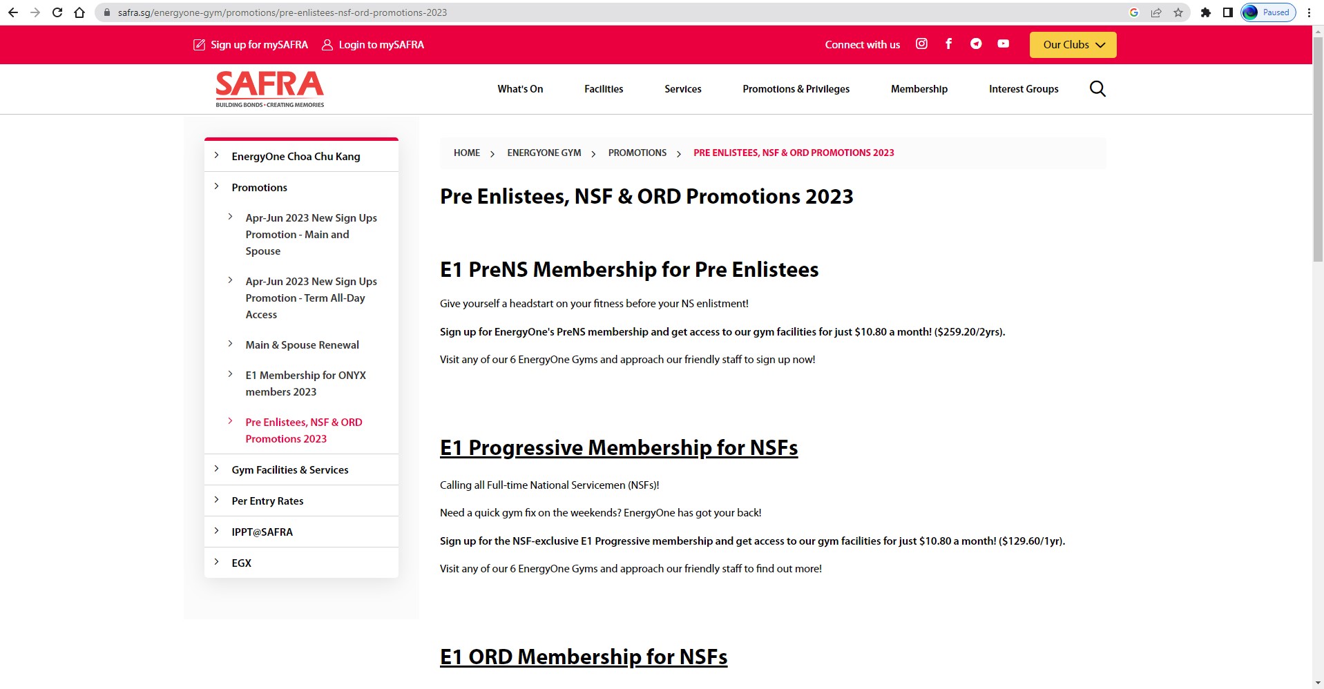 [Singapore News #026] SAFRA Energy One Gym - Pre Enlistees, NSF & ORD ...