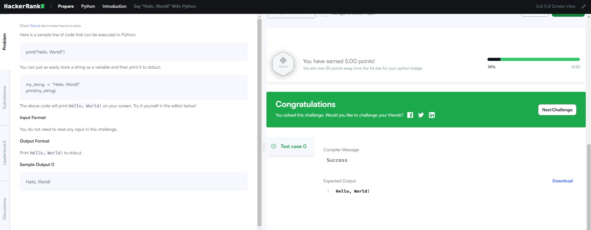 [HackerRank] Tutorial 1: "Ready, Set, Go" - Gnome Ledge